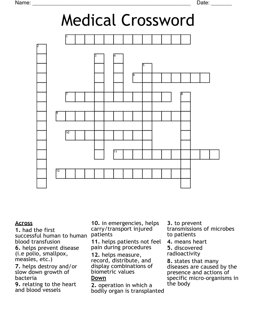 Medical Crossword - WordMint