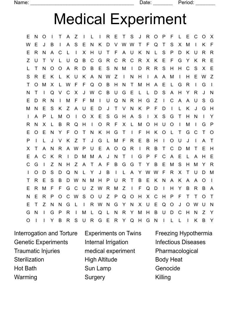 Medical Experiment Word Search - WordMint