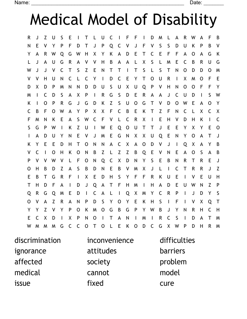 Medical Model of Disability Word Search - WordMint