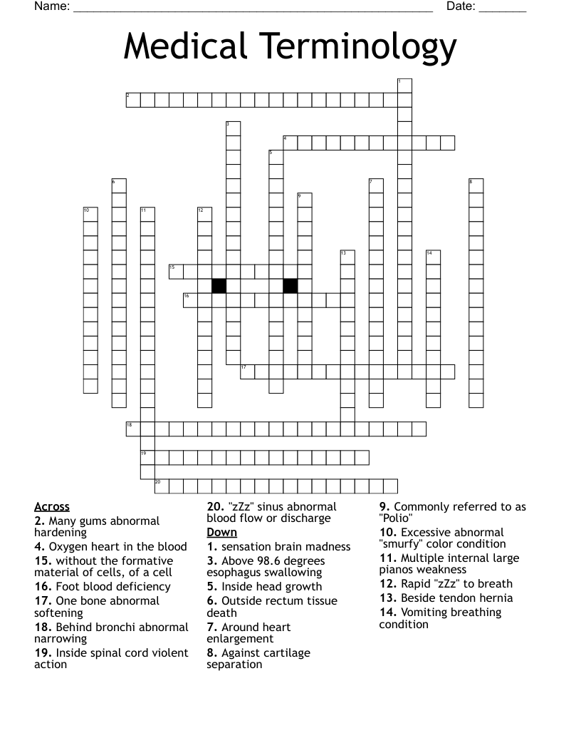 Medical Terminology Crossword - WordMint