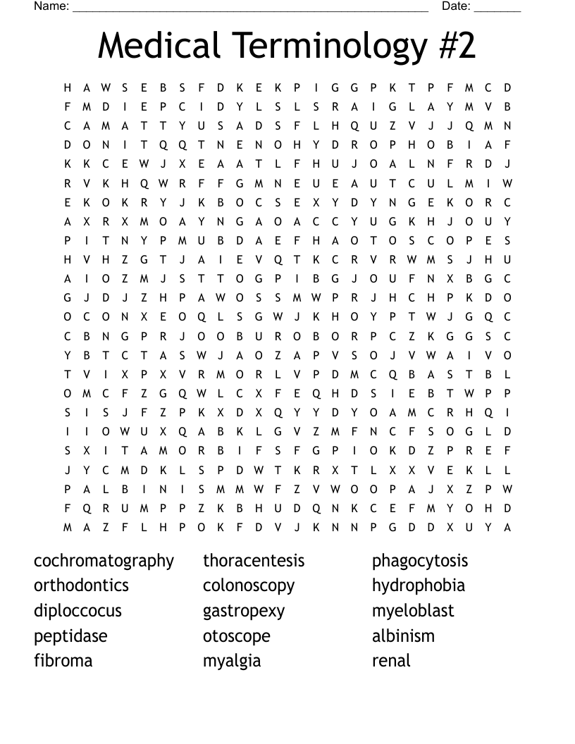 Medical Terminology #2 Word Search - WordMint