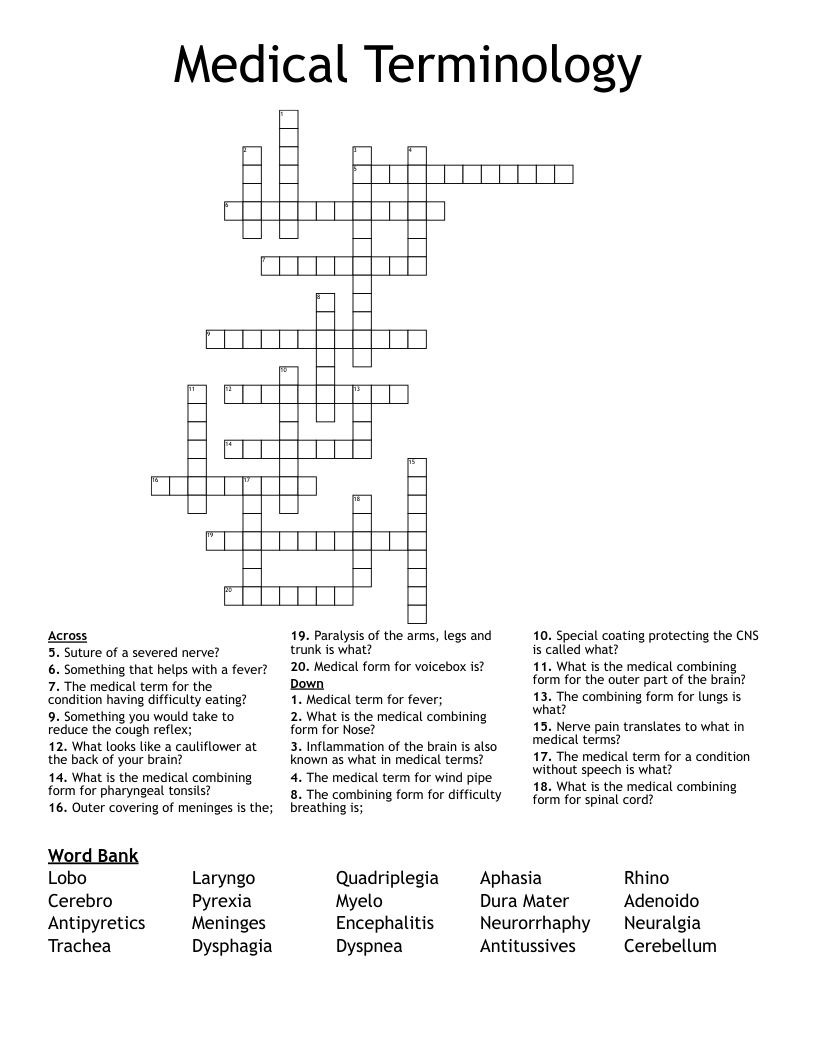 Medical Terminology Crossword WordMint