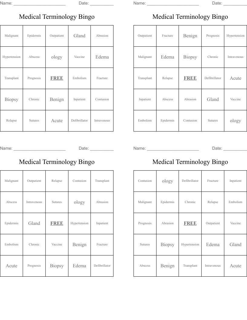 Medical Terminology Bingo - WordMint