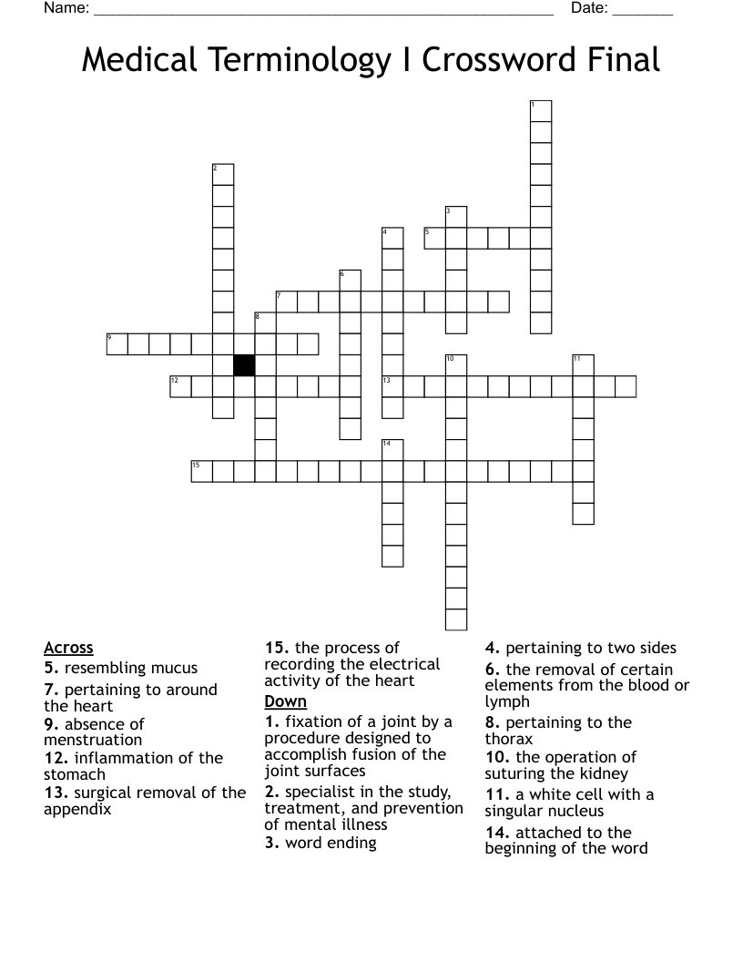 Medical Terminology I Crossword Final - WordMint