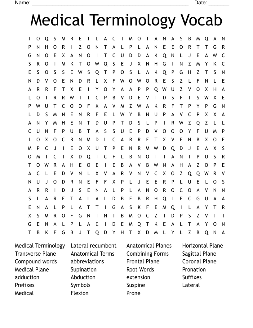 Medical Terminology Word Search WordMint