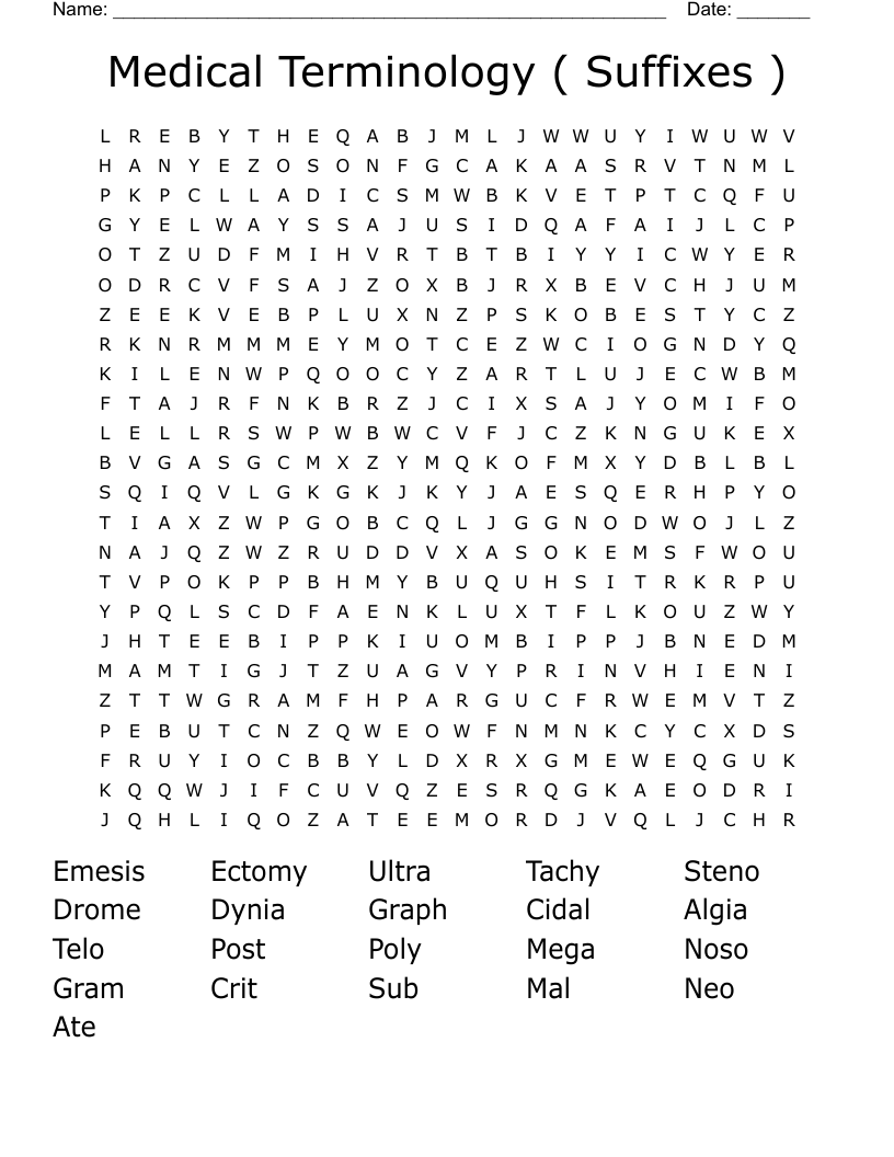 Medical Terminology Suffixes Word Search WordMint