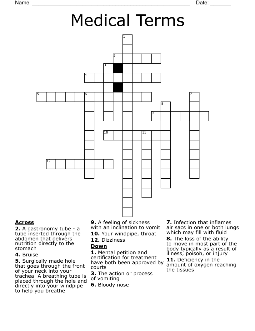 Medical Terms Crossword - WordMint