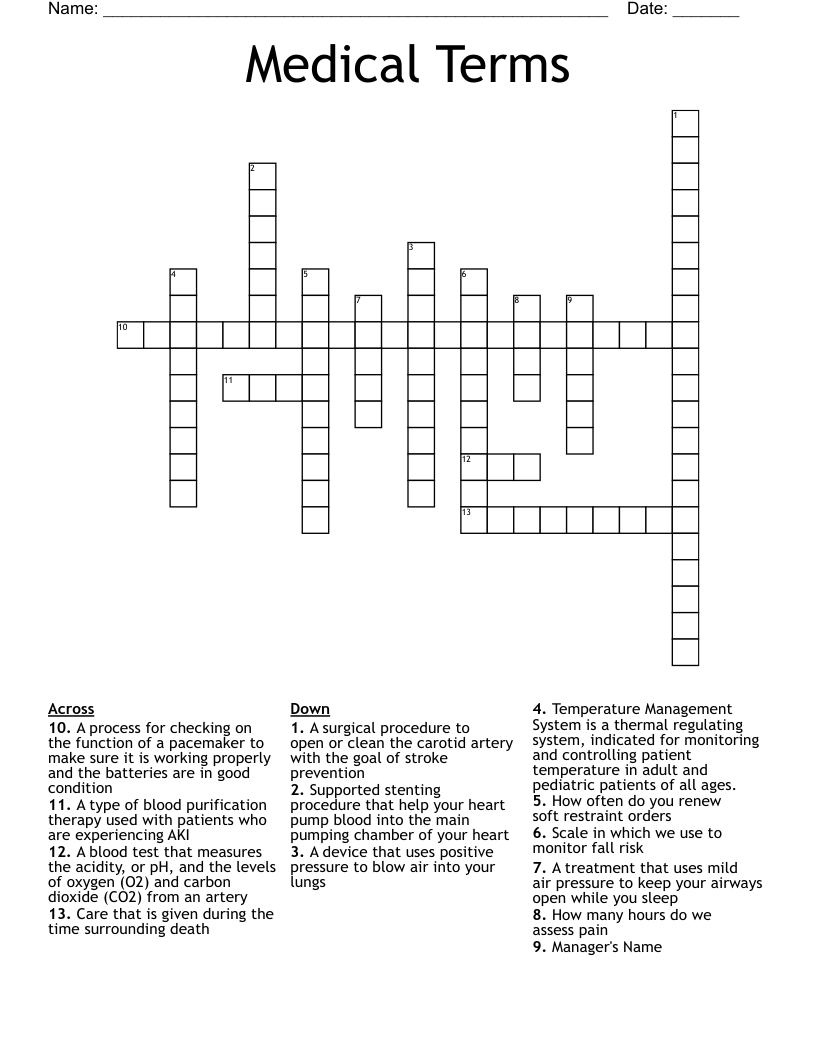 Medical Terms Crossword - WordMint