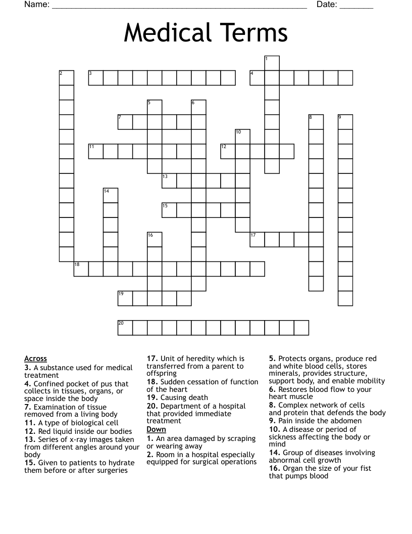 Medical Terms Crossword - WordMint