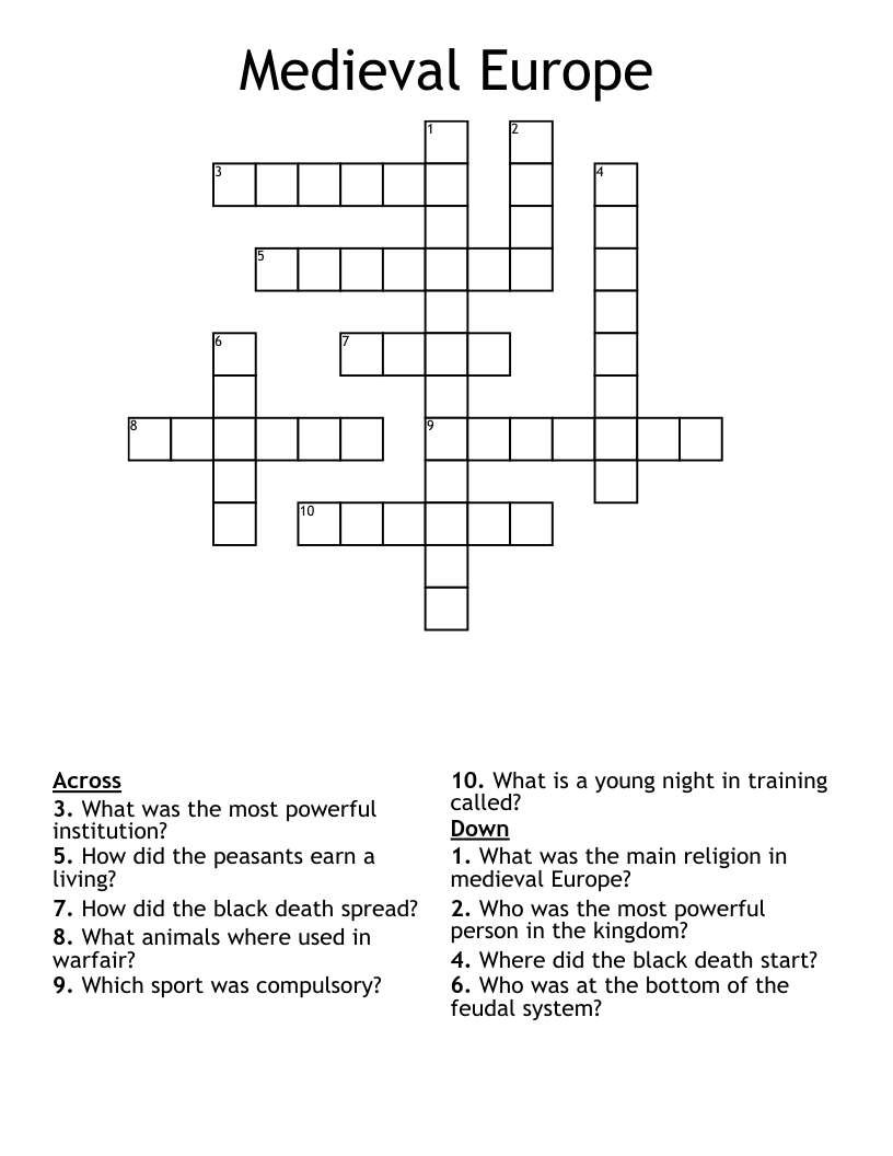 Medieval Europe Crossword - WordMint