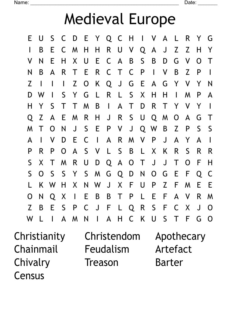 Medieval Europe Word Search - WordMint