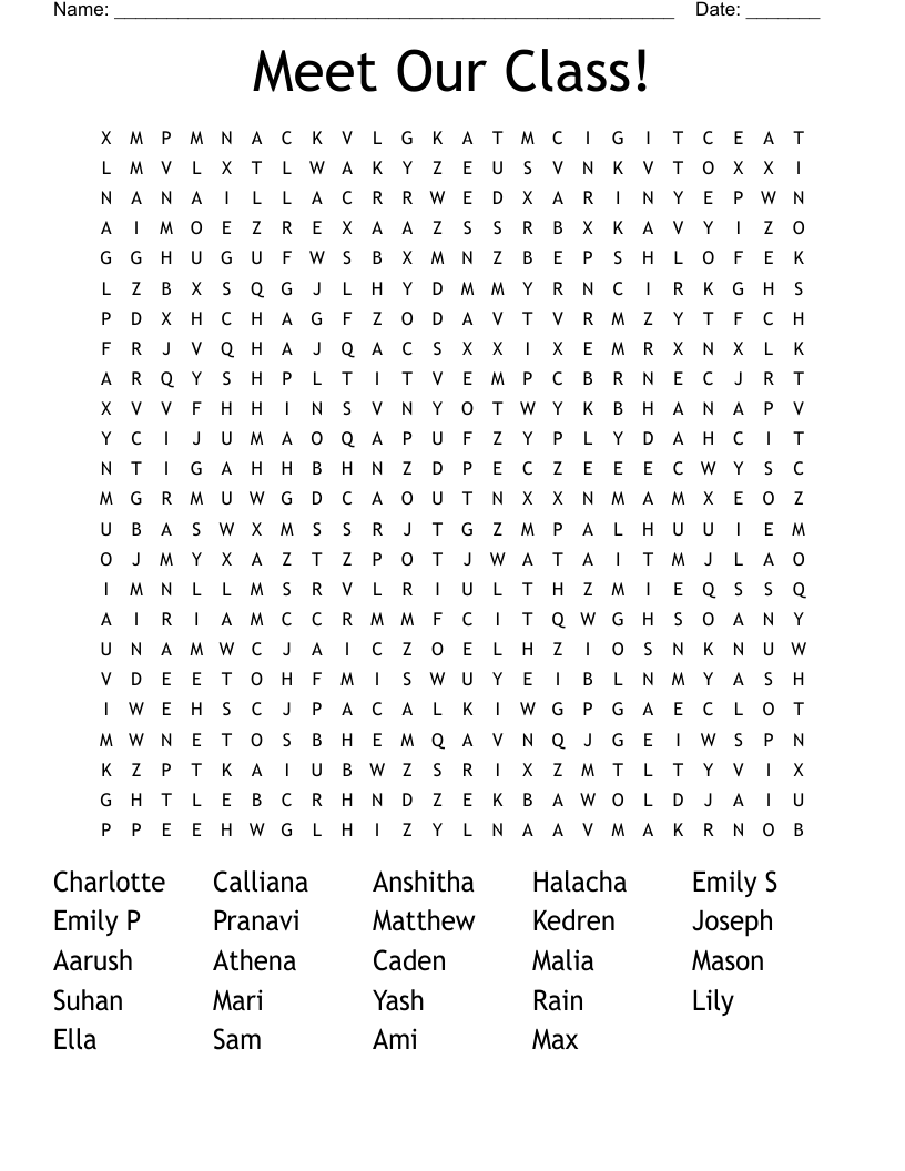 Meet Our Class Word Search WordMint