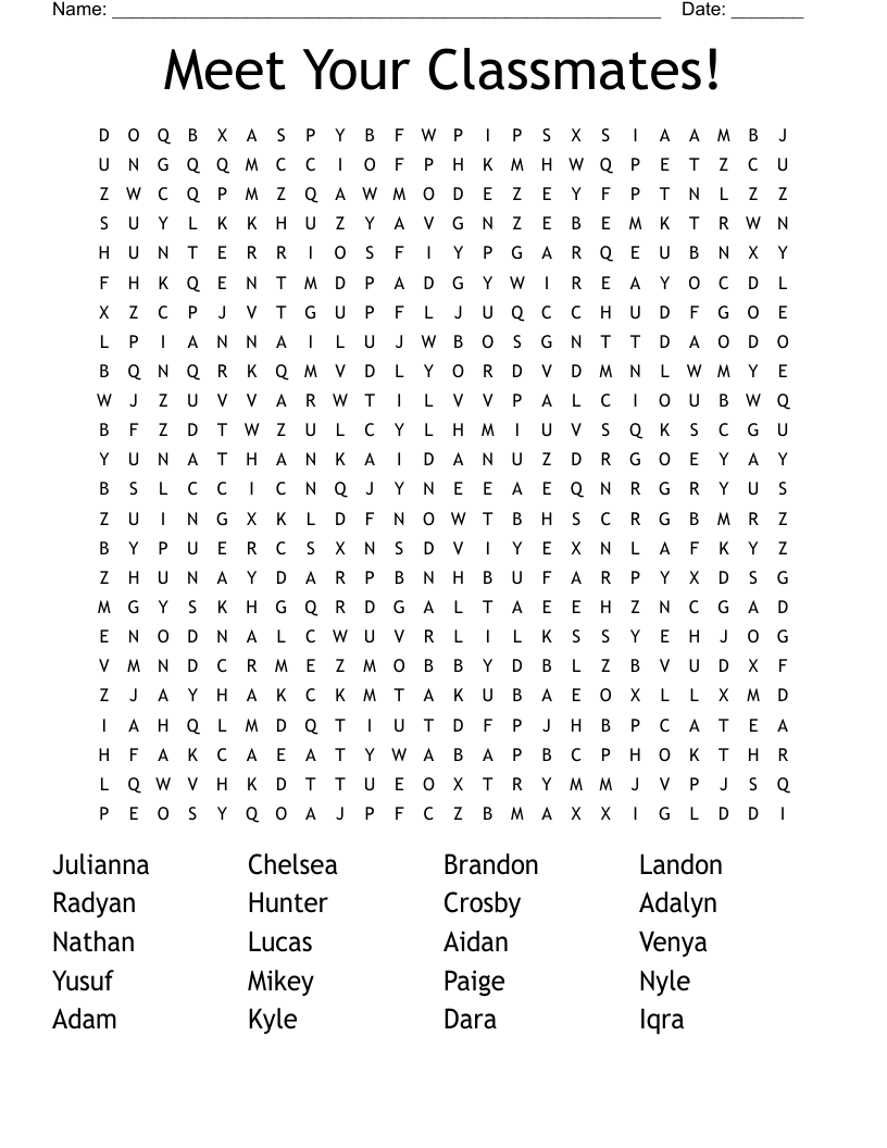 Meet Your Classmates! Word Search - WordMint