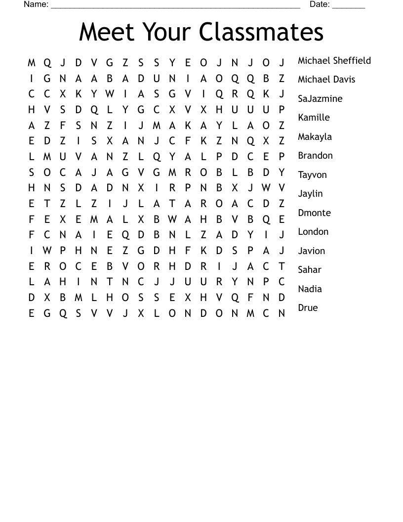 Meet Your Classmates Word Search - WordMint
