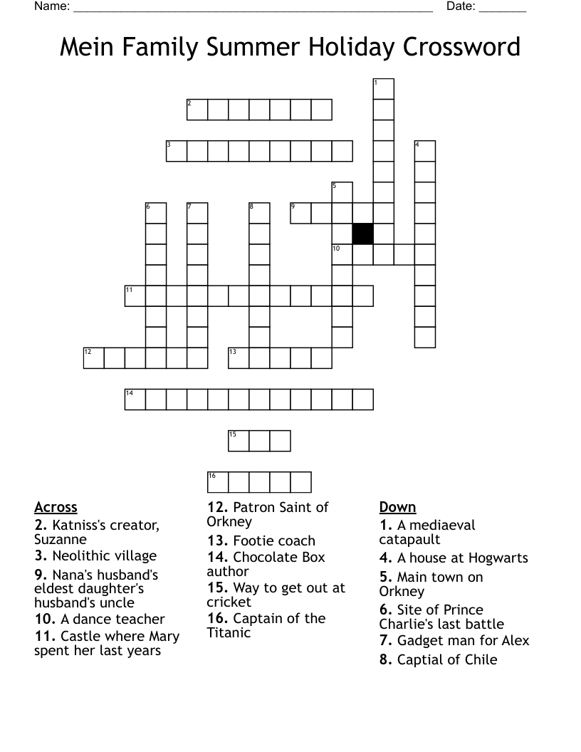 Mein Family Summer Holiday Crossword - WordMint