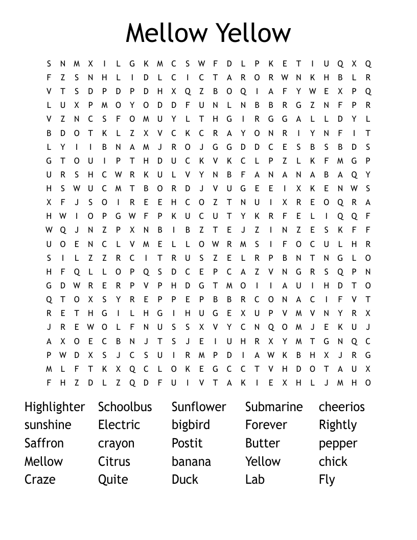 Mellow Yellow Word Search - WordMint