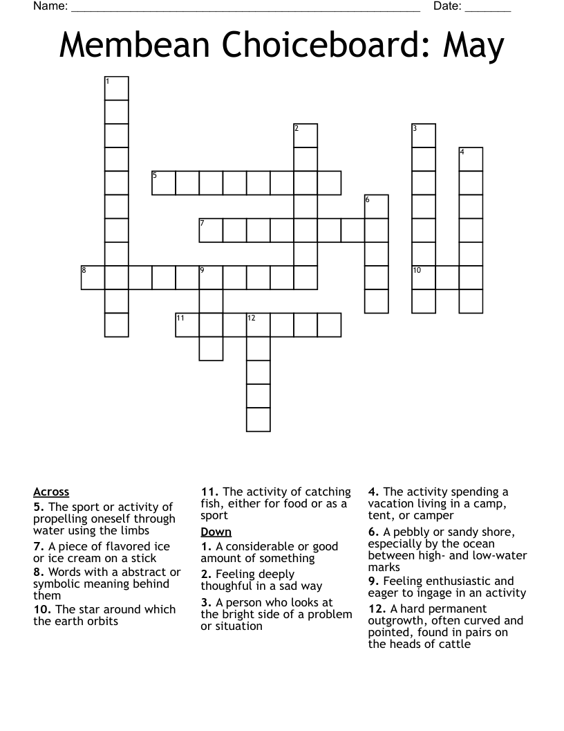 Membean Choiceboard: May Crossword - WordMint