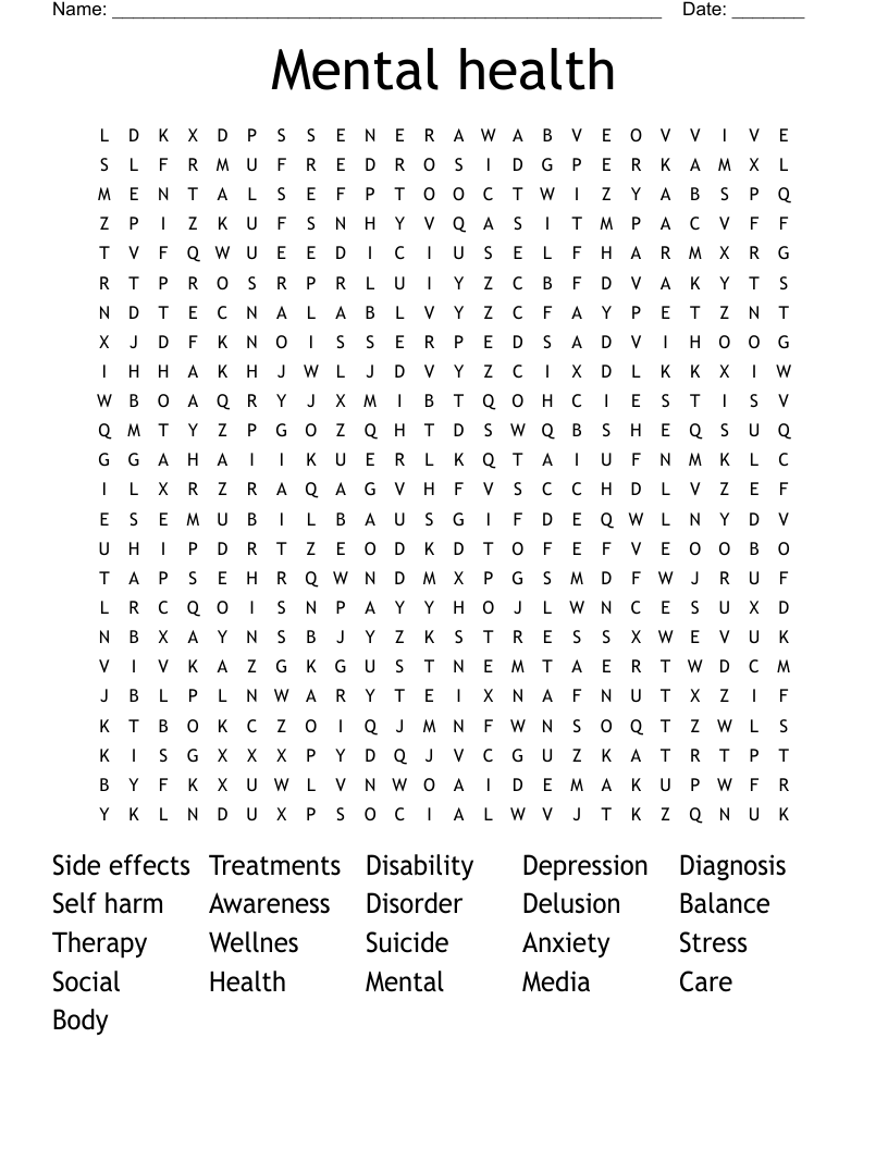 Mental health Word Search - WordMint