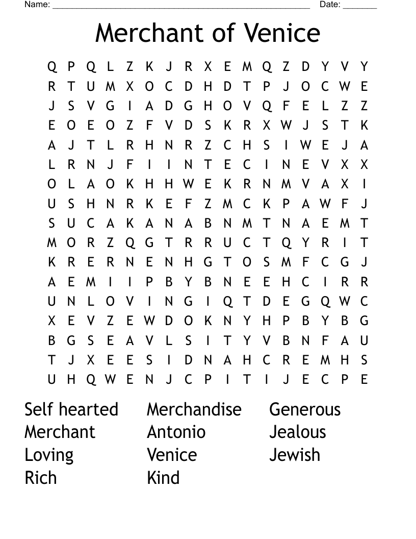 Merchant of Venice Word Search - WordMint