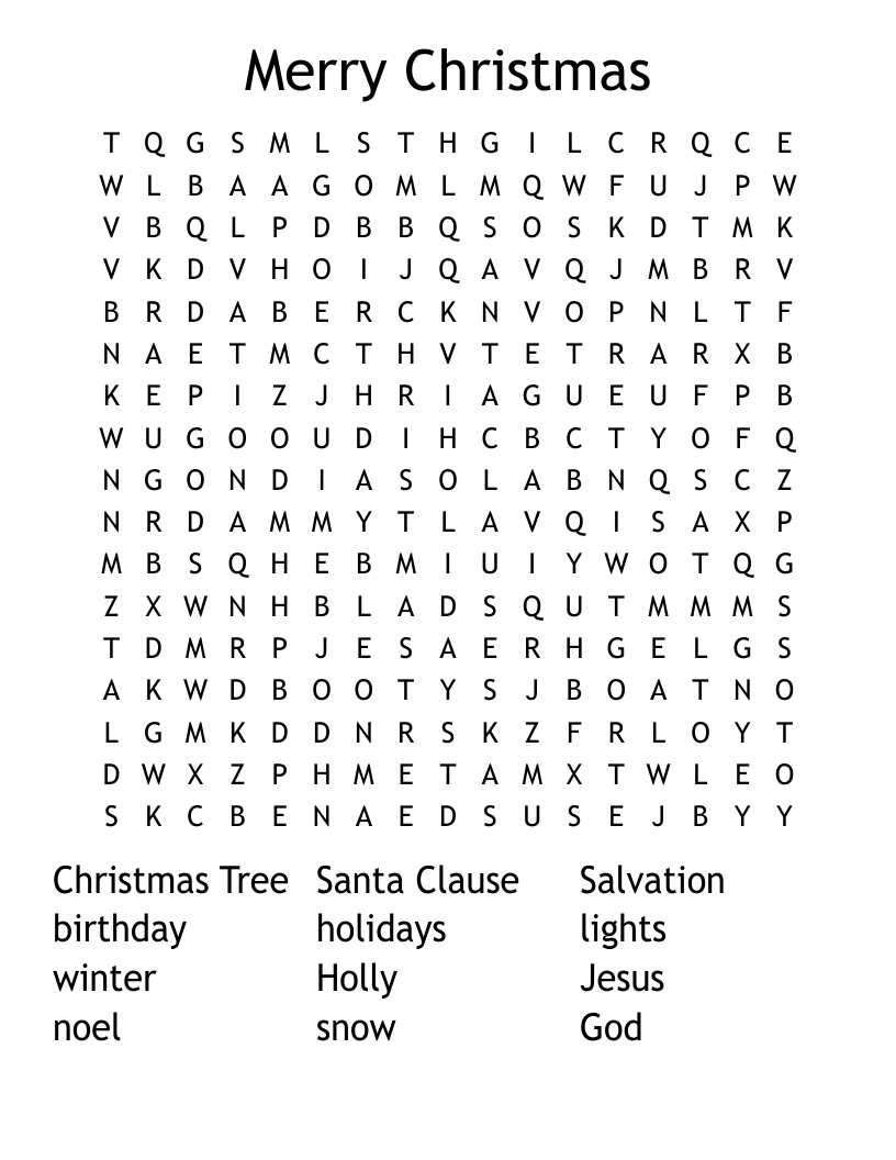 Merry Christmas Word Search - WordMint