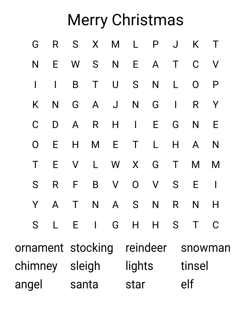 Merry Christmas Word Search - WordMint