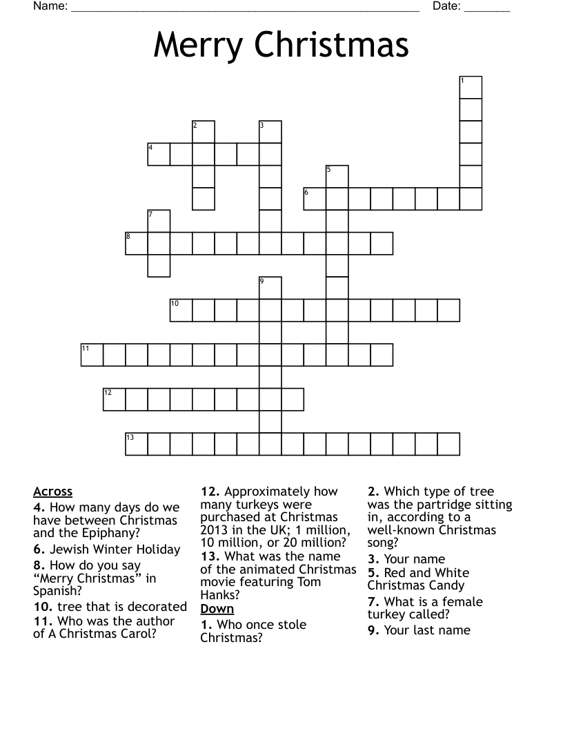 Merry Christmas Crossword - WordMint