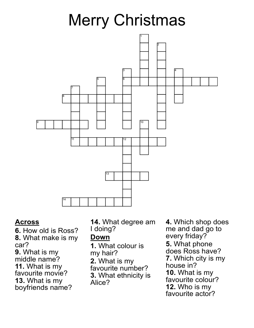 Merry Christmas Crossword - WordMint