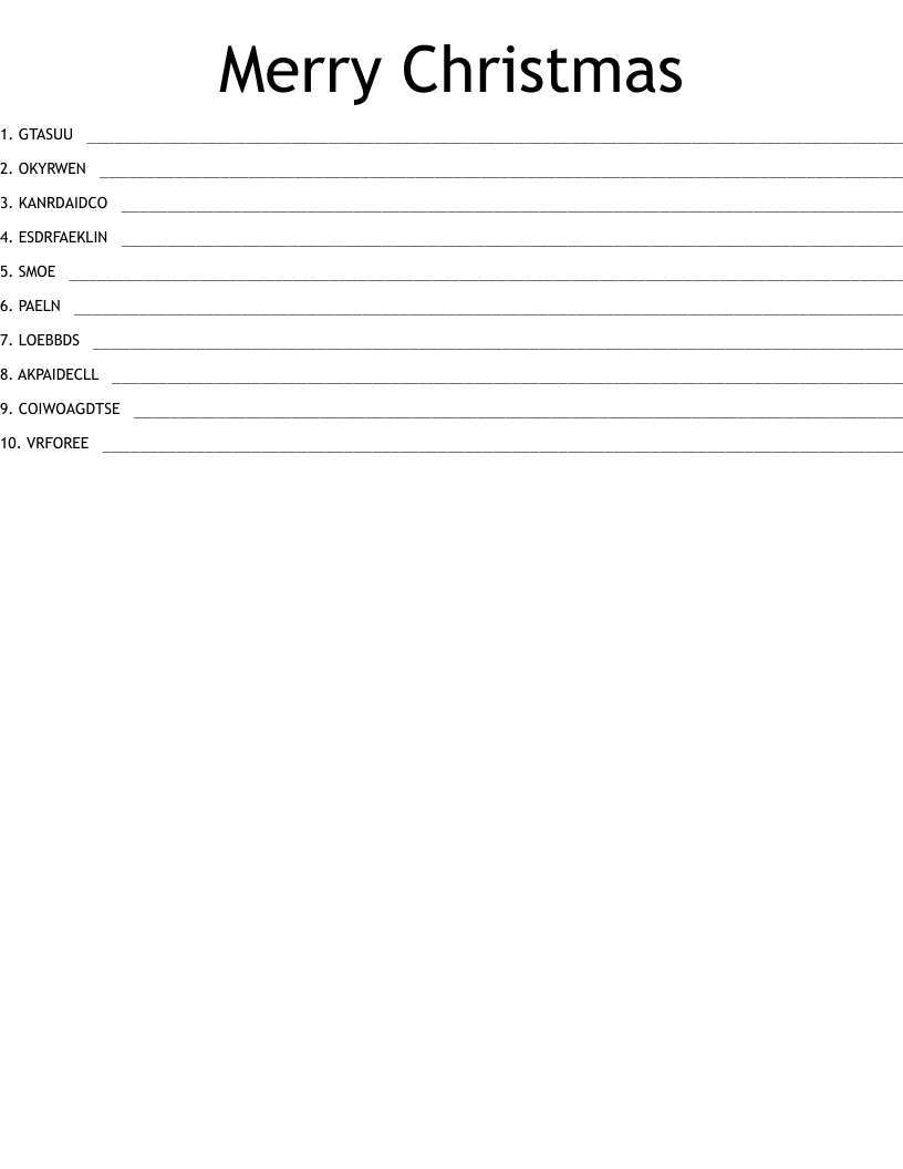 Merry Christmas Word Scramble - WordMint