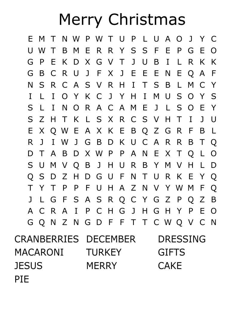 Merry Christmas Word Search - WordMint