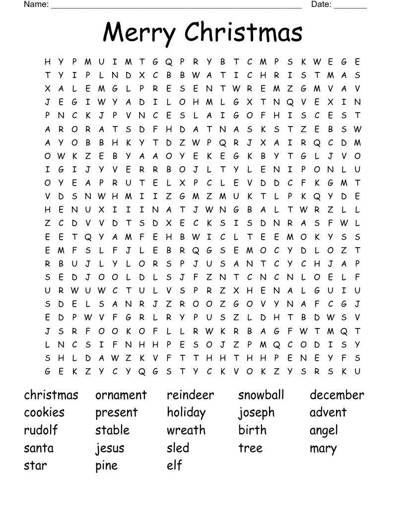 Merry Christmas Word Search - WordMint