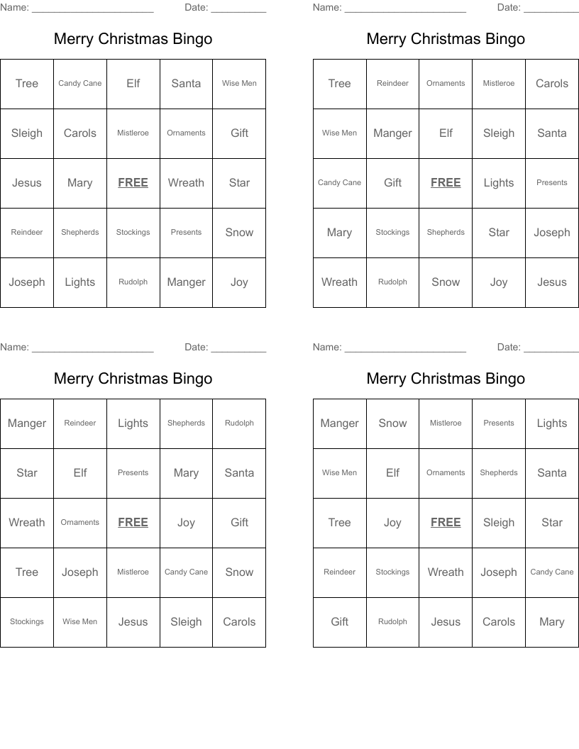 Merry Christmas Bingo - WordMint