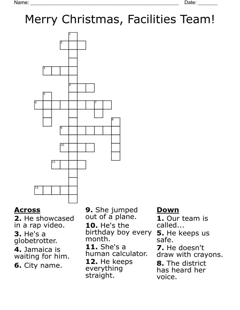 Merry Christmas, Facilities Team! Crossword - WordMint