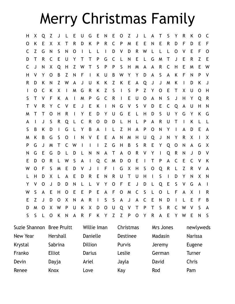 Merry Christmas Family Word Search - WordMint
