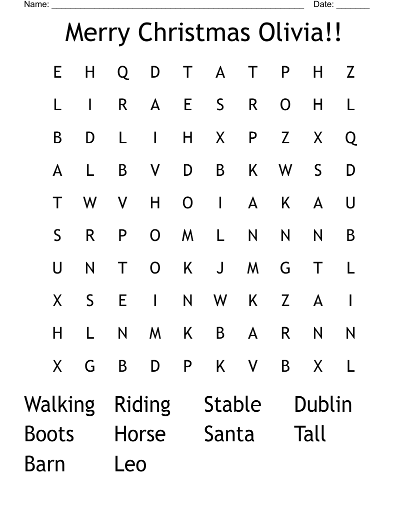 Merry Christmas Olivia!! Word Search - WordMint