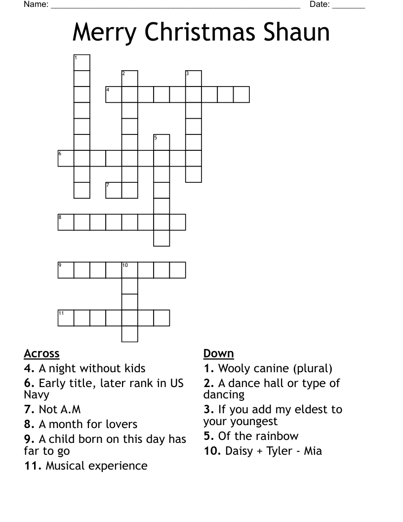 Merry Christmas Shaun Crossword - WordMint