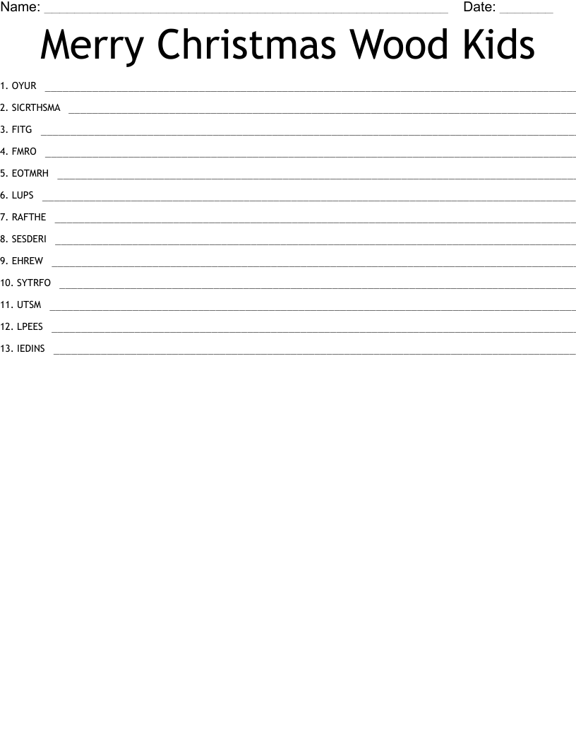Merry Christmas Wood Kids Word Scramble - WordMint