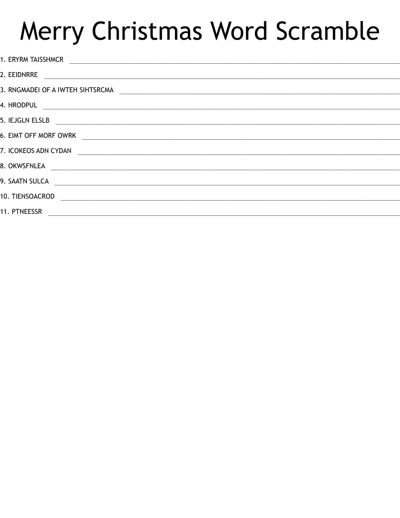 Merry Christmas Word Scramble - WordMint