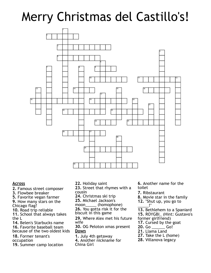 Merry Christmas del Castillo's! Crossword - WordMint