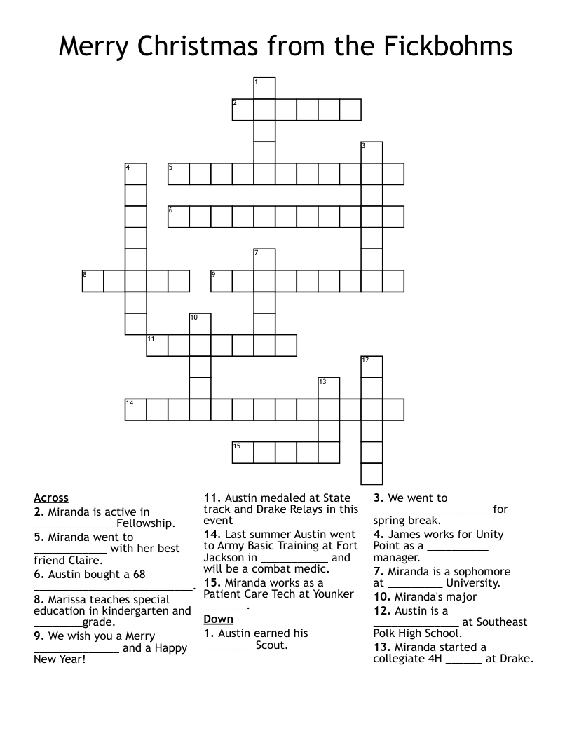 Merry Christmas from the Fickbohms Crossword - WordMint