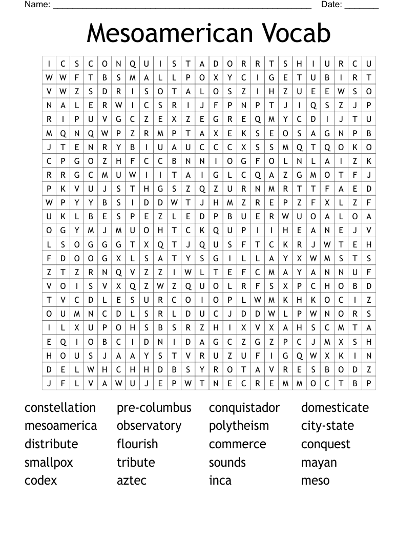 Mesoamerican Vocab Word Search - WordMint