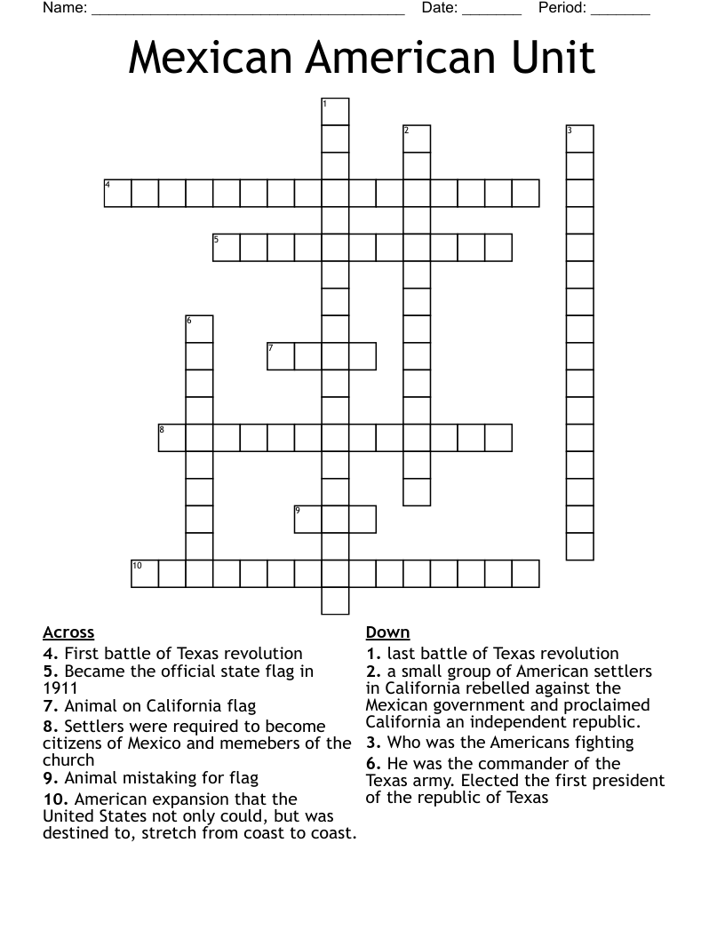 Mexican American Unit Crossword - WordMint