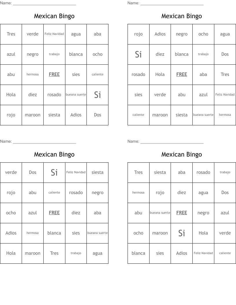 Mexican Bingo - WordMint