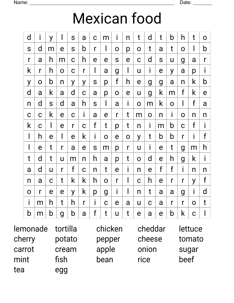 Mexican Food Word Search WordMint