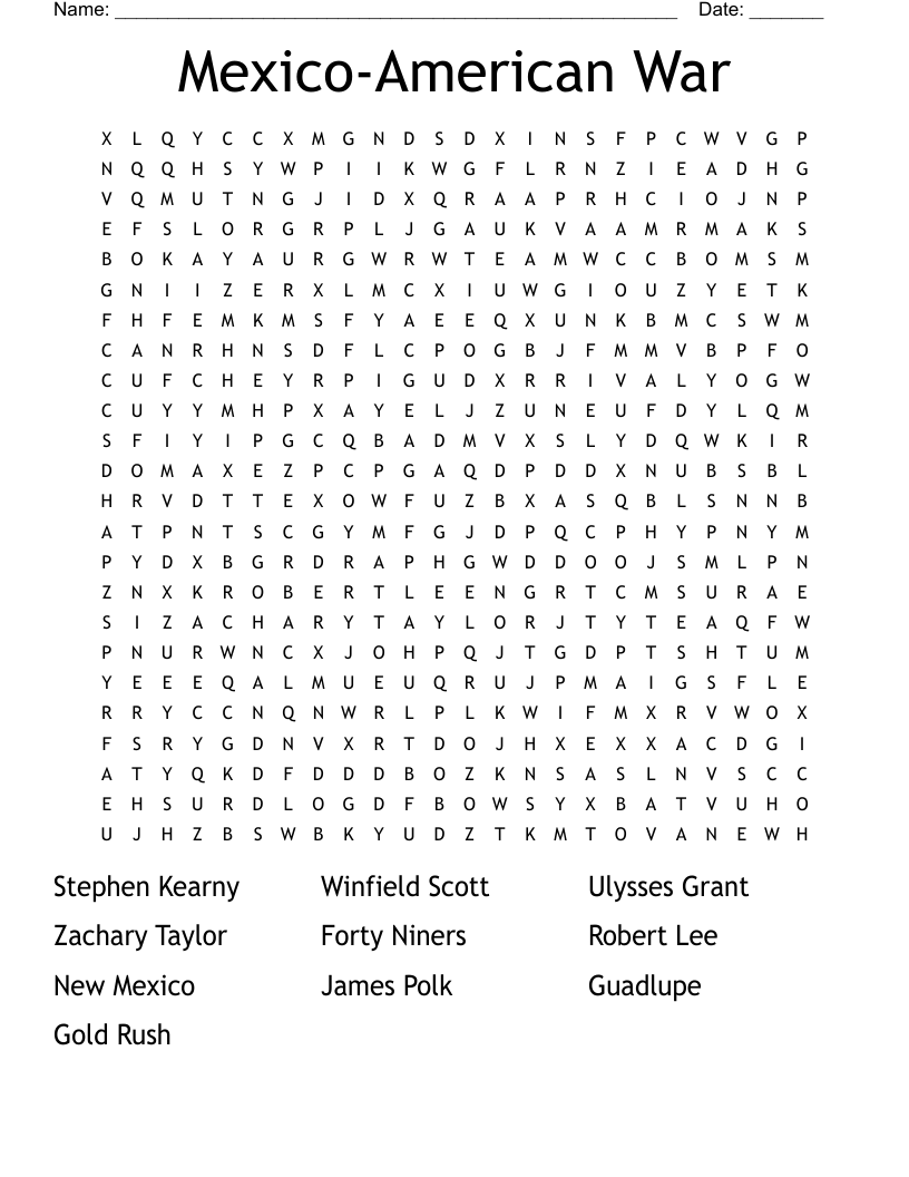 Mexico-American War Word Search - WordMint