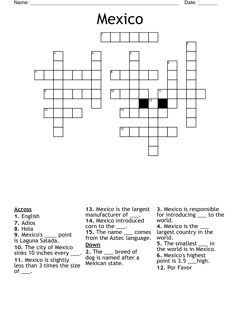 Mexico Crossword - WordMint