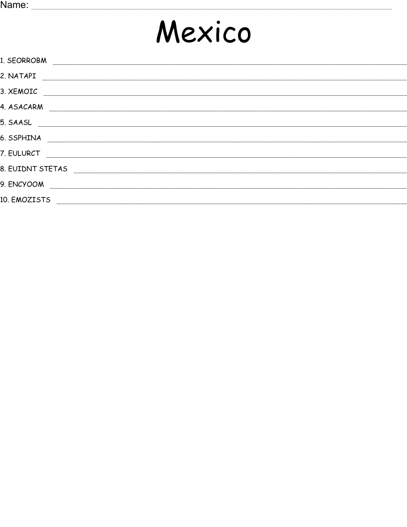 Mexico Word Scramble - WordMint