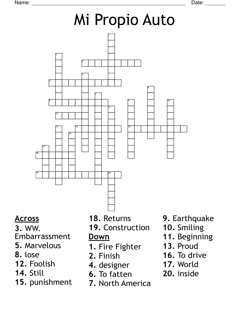 Mi Propio Auto Crossword - WordMint