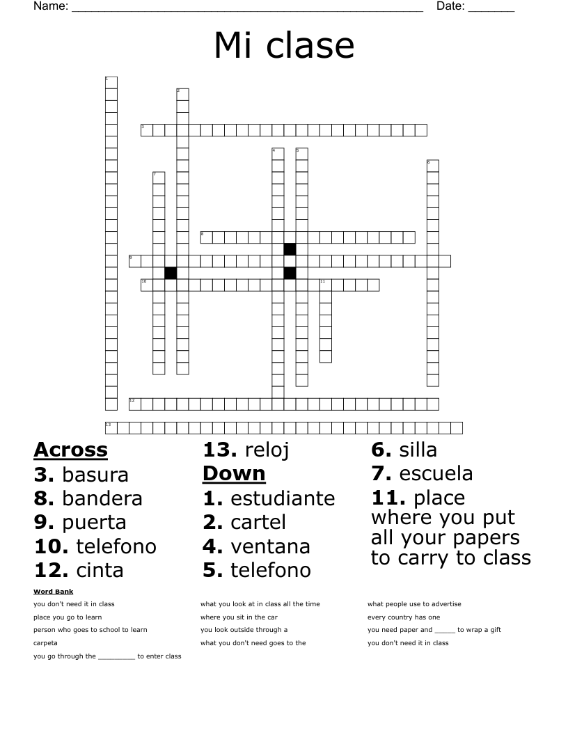 Mi clase Crossword - WordMint