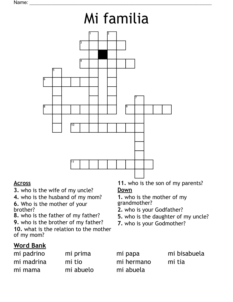 Mi familia Crossword - WordMint
