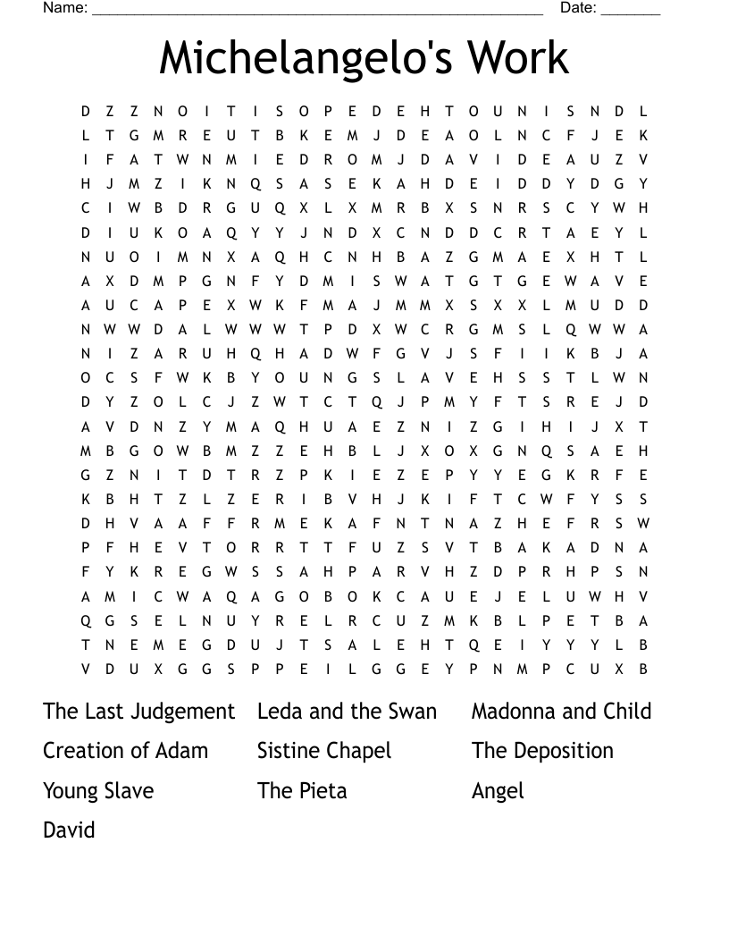 Michelangelo's Work Word Search - WordMint